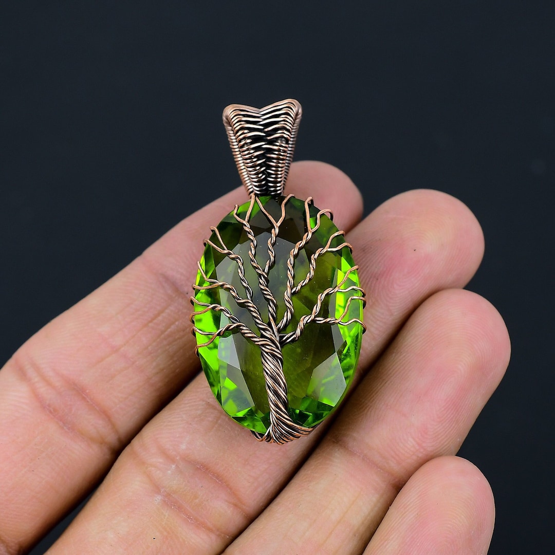 Peridot Tree of Life Pendant Copper Wire Wrapped Pendant Peridot ...