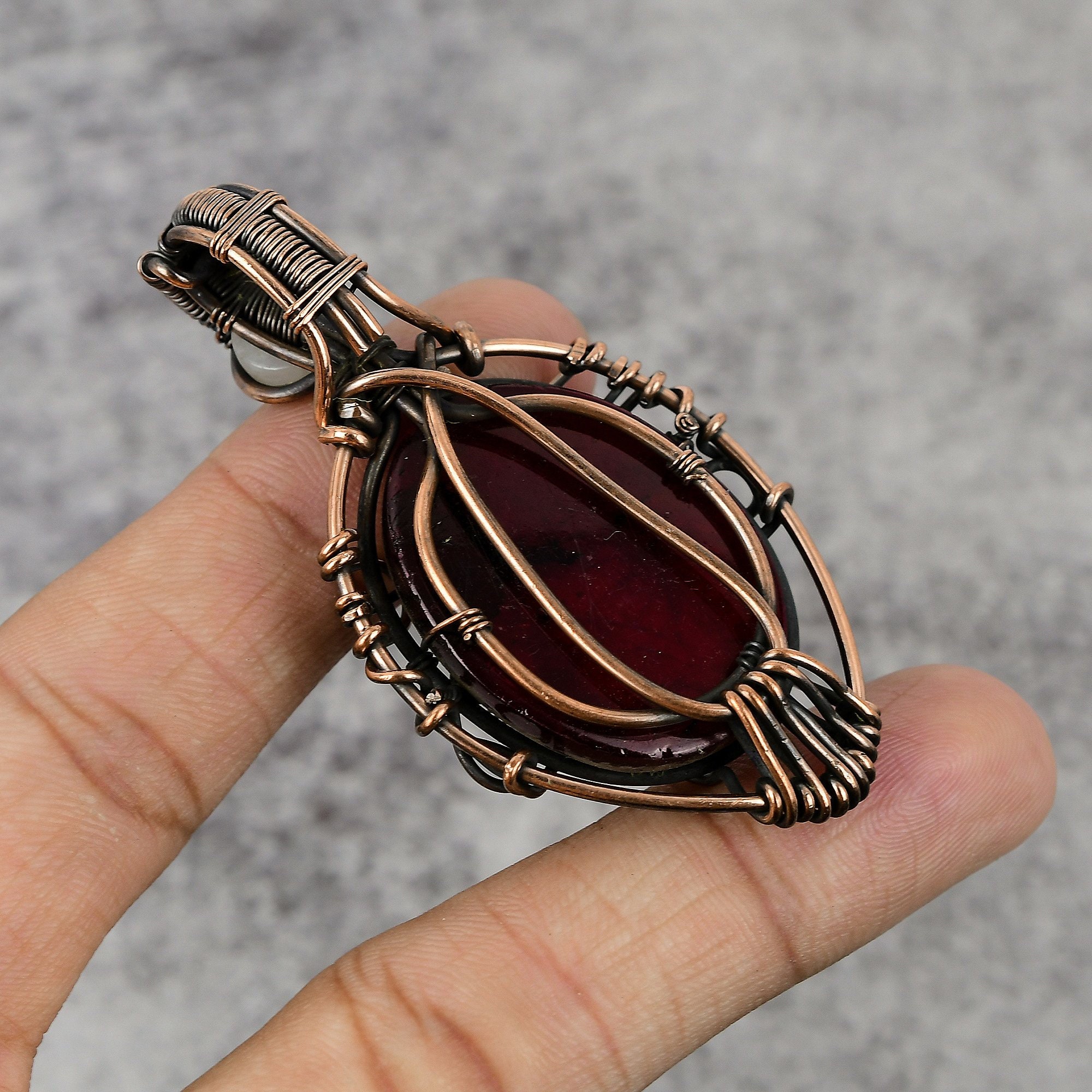 Evil Eye Red Flash Labradorite Pendant Copper Wire Wrapped - Etsy