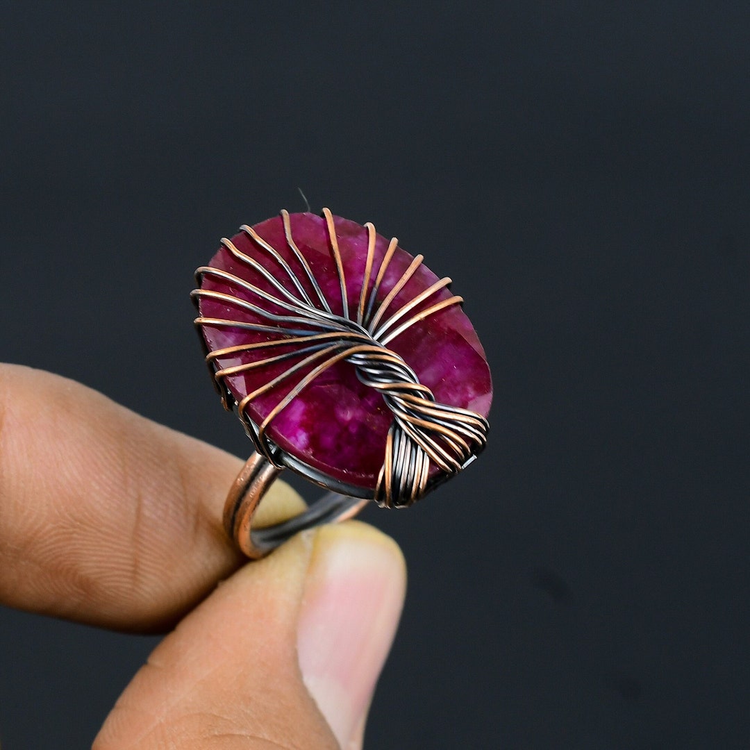 Tree of Life Ruby Ring Copper Wire Wrapped Ring Copper Ring Ruby ...