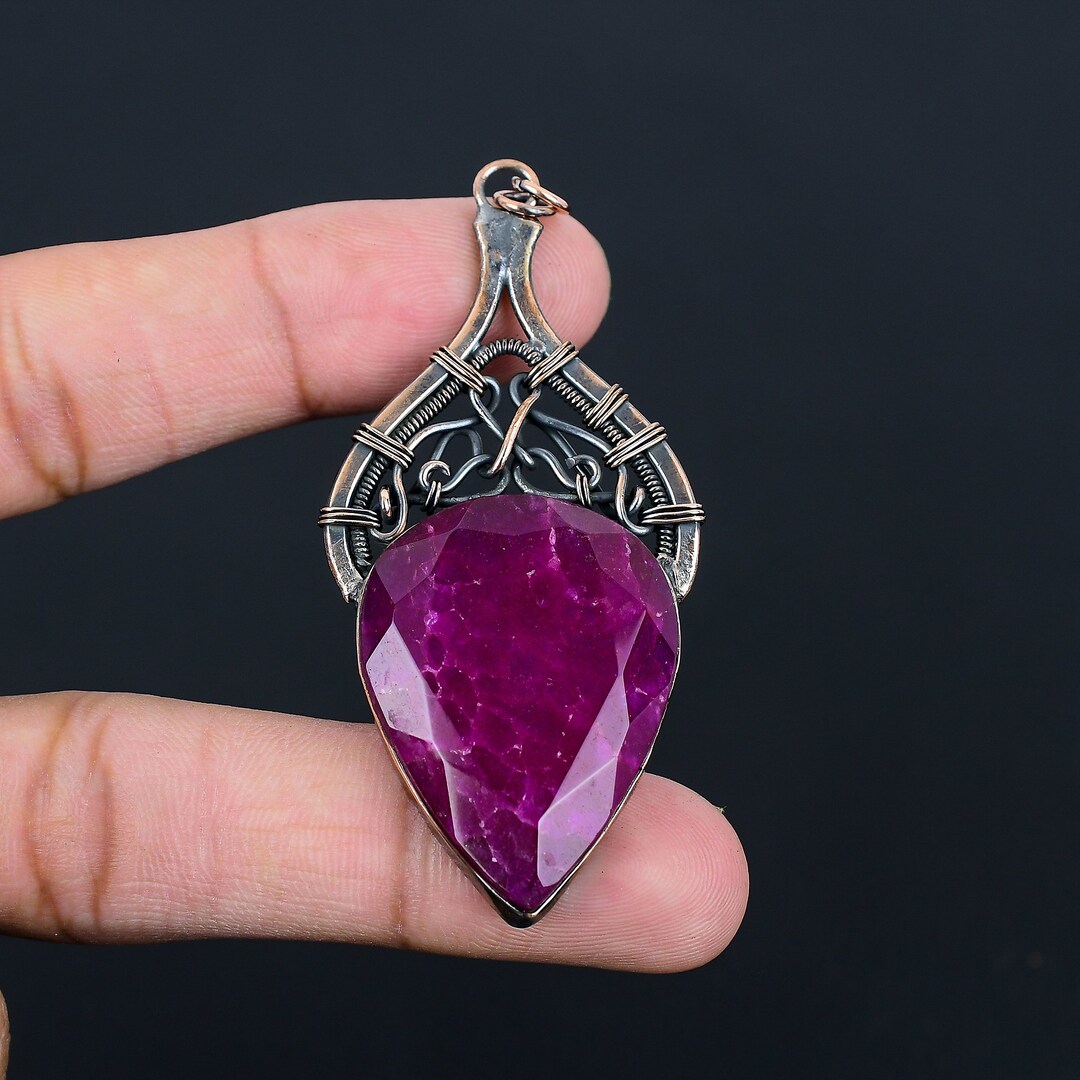 Kashmir Ruby Pendant Copper Wire Wrapped Pendant Handmade Pendant ...