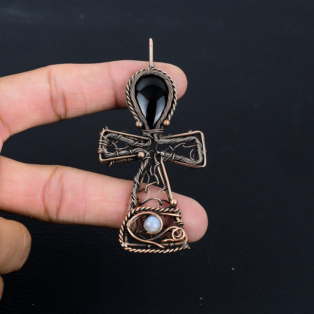 Obsidian Eye Ankh Pendant Pendant Copper Wire Wrapped Pendant ...