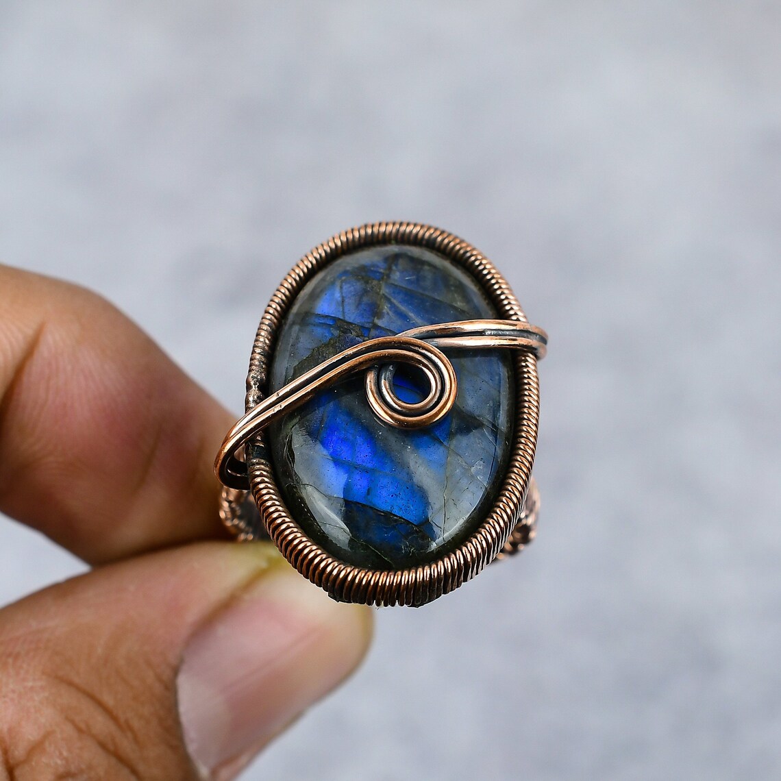 Labradorite Ring Copper Wire Wrapped Ring Copper Ring Labradorite ...