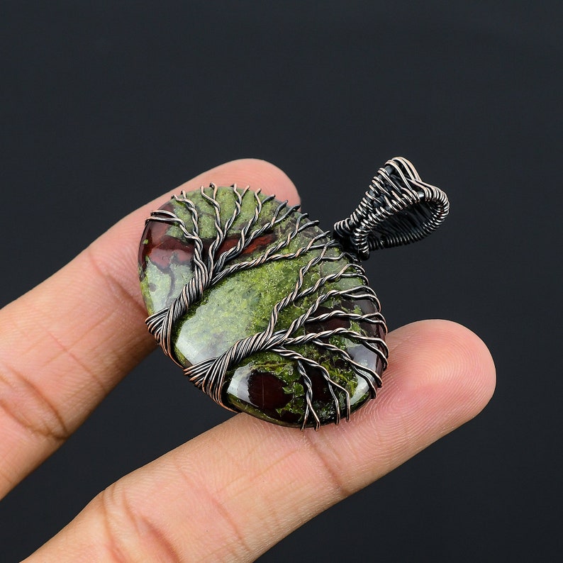 Double Tree of Life Dragon Blood Jasper Pendant Copper Wire - Etsy