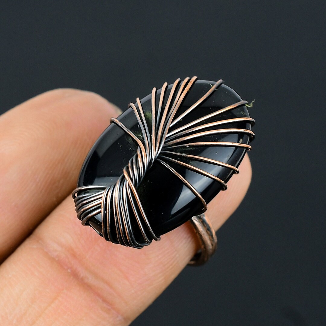 Black Onyx Tree of Life Ring Copper Wire Wrapped Ring Copper Ring Black ...