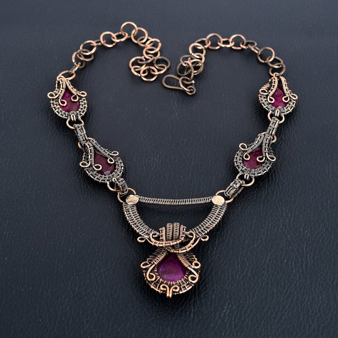 Ruby Necklace, Kashmiri Red Ruby Jewelry, Gemstone Jewelry, Pure Copper ...