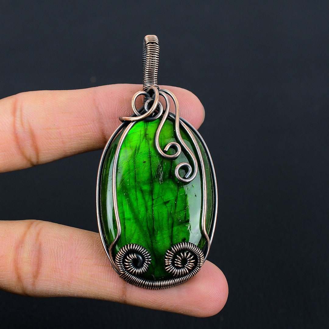 Green Flash Labradorite Pendant Gemstone Pendant Copper Wire Wrapped ...