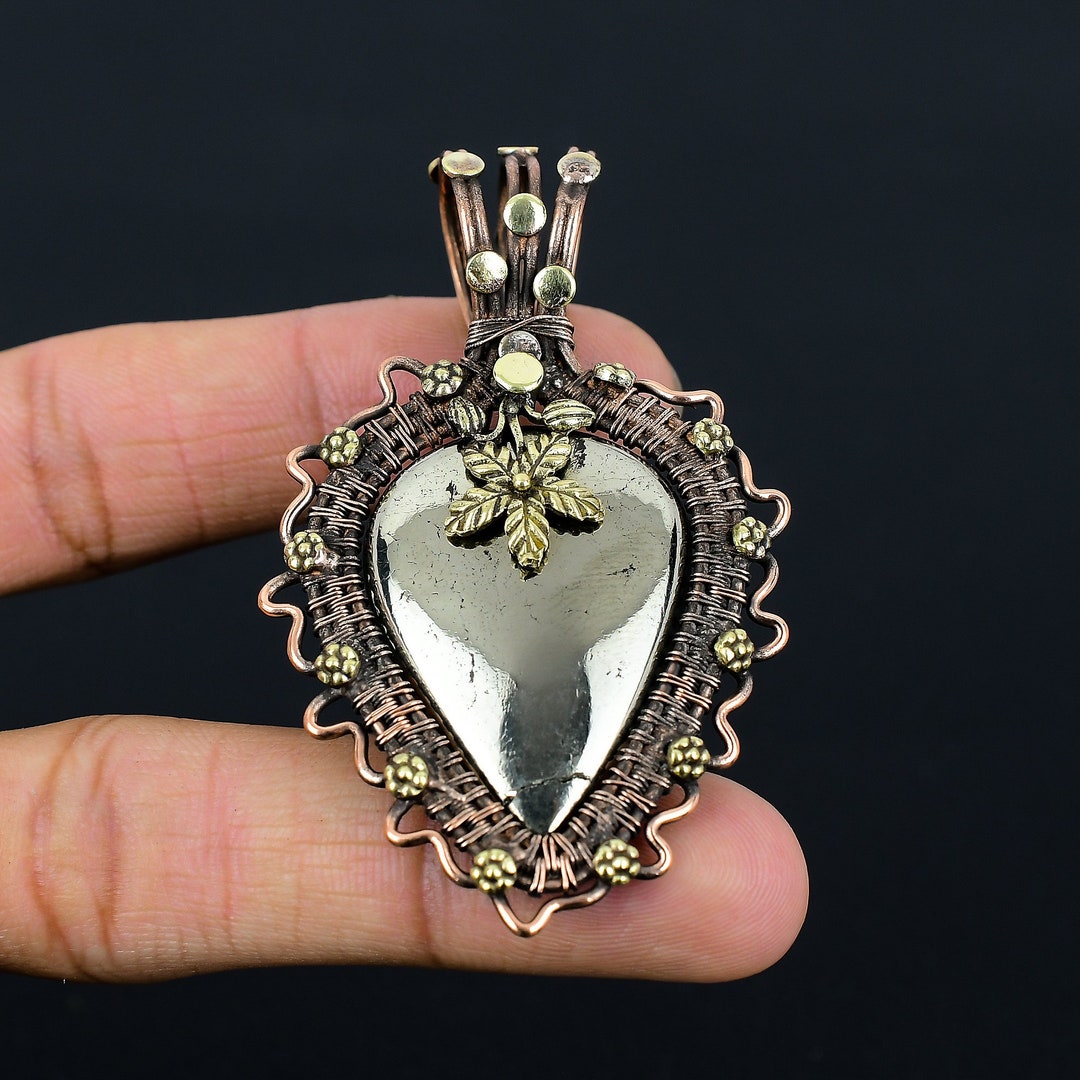 Pyrite Pendant Copper Wire Wrapped Gemstone Pendant Apache Pyrite ...