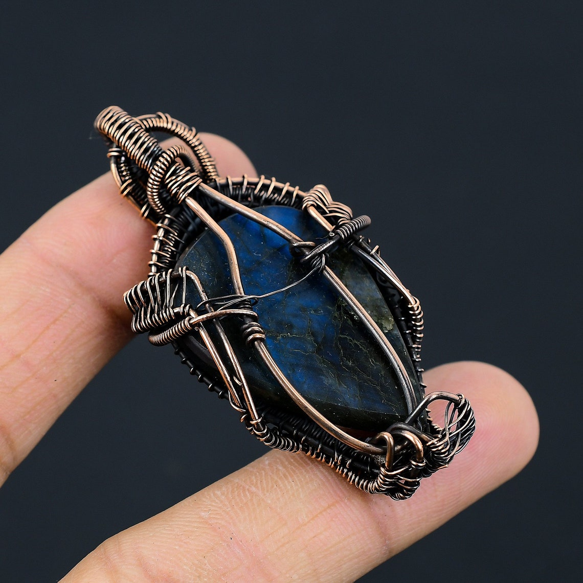 Flashy Labradorite Pendant, Blue Labradorite Copper Wire Wrapped ...