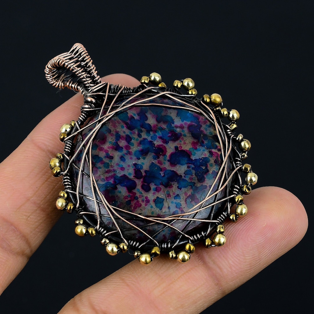 Multi Fire Labradorite Pendant Copper Wire Wrapped Pendant - Etsy