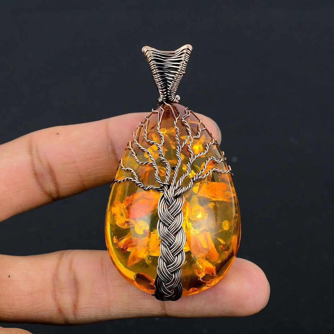 Baltic Amber Tree of Life Pendant, Amber Jewelry, Pure Copper Wire Wrap ...