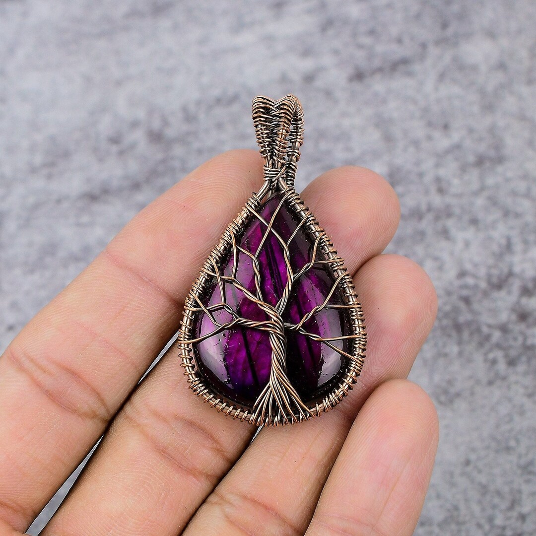 Tree of Life Pink Fire Labradorite Copper Pendant Copper Wire Wrapped ...