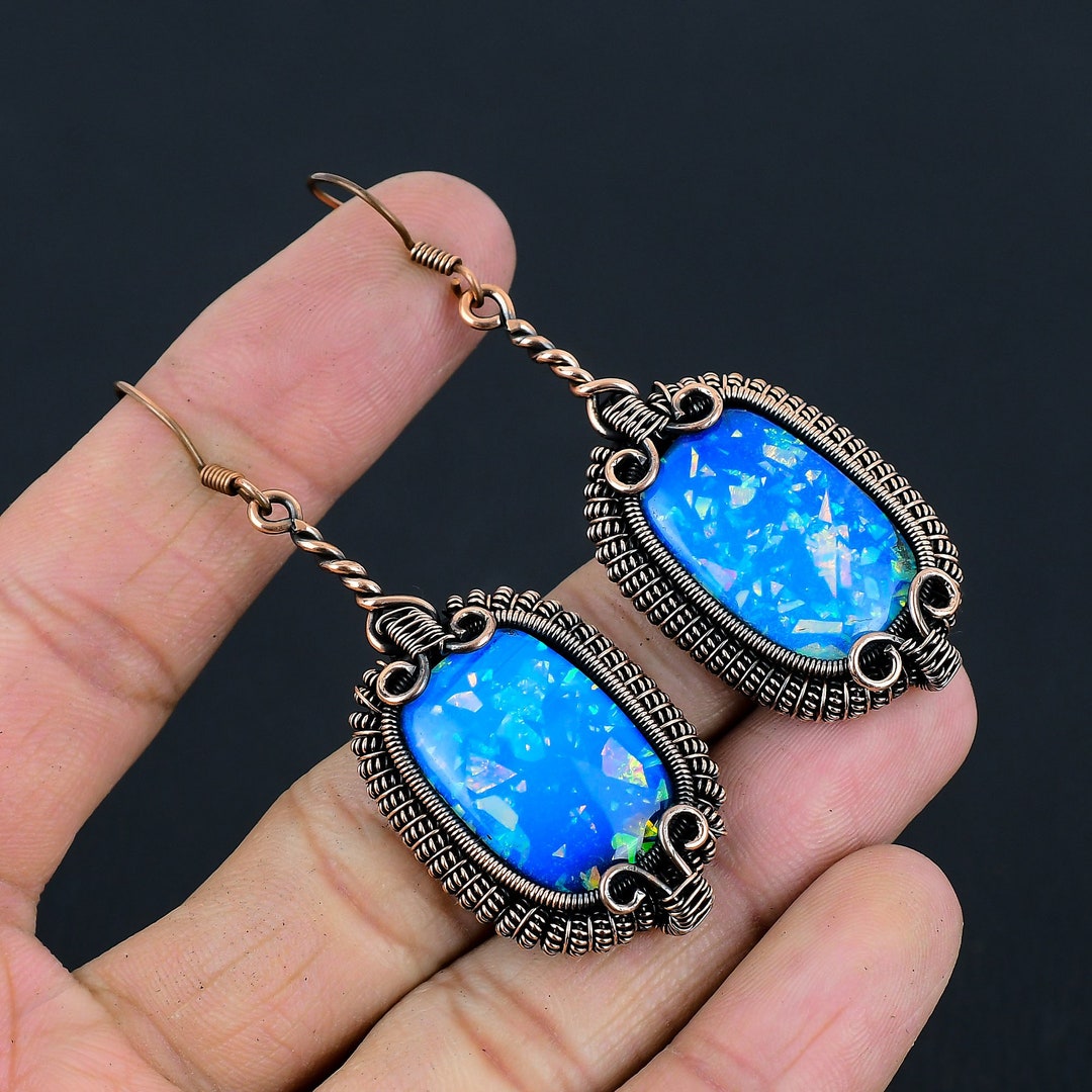 Australian Triplet Opal Earrings Copper Wire Wrapped Earrings Triplet ...