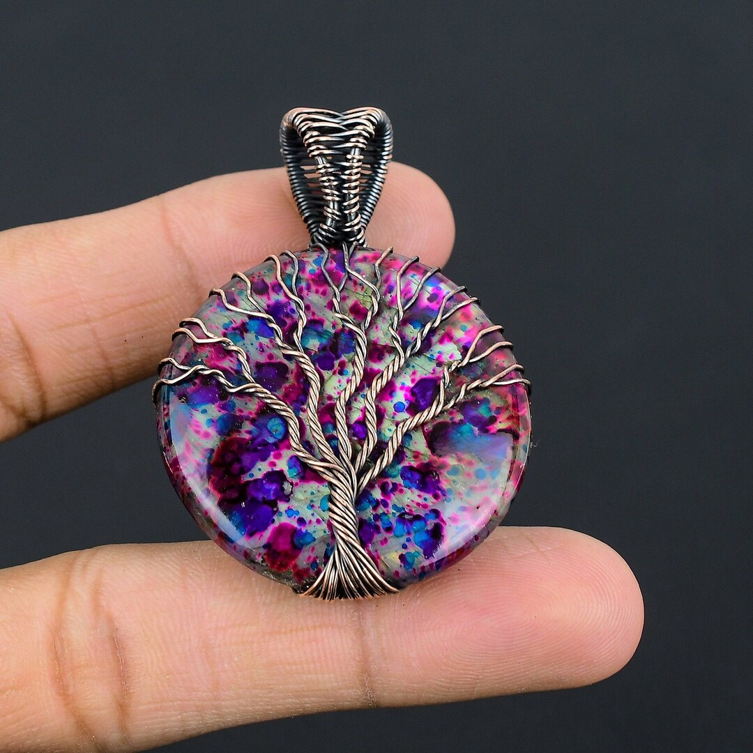 Tree of Life Multi Fire Labradorite Pendant Copper Wire Wrapped Pendant ...