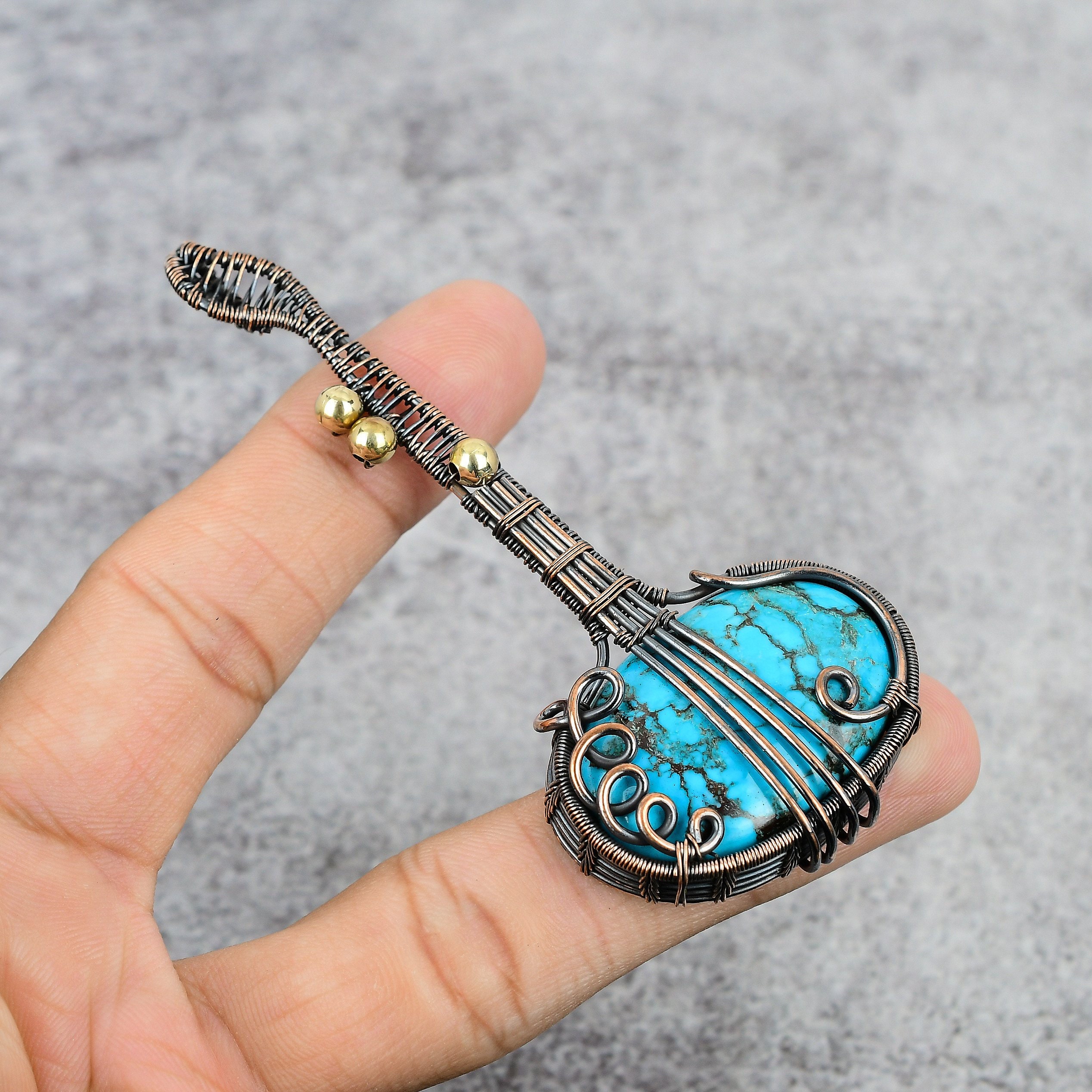 Banjo/guitar Theme Pendant in Multi Gemstone Copper Wire Wrapped ...