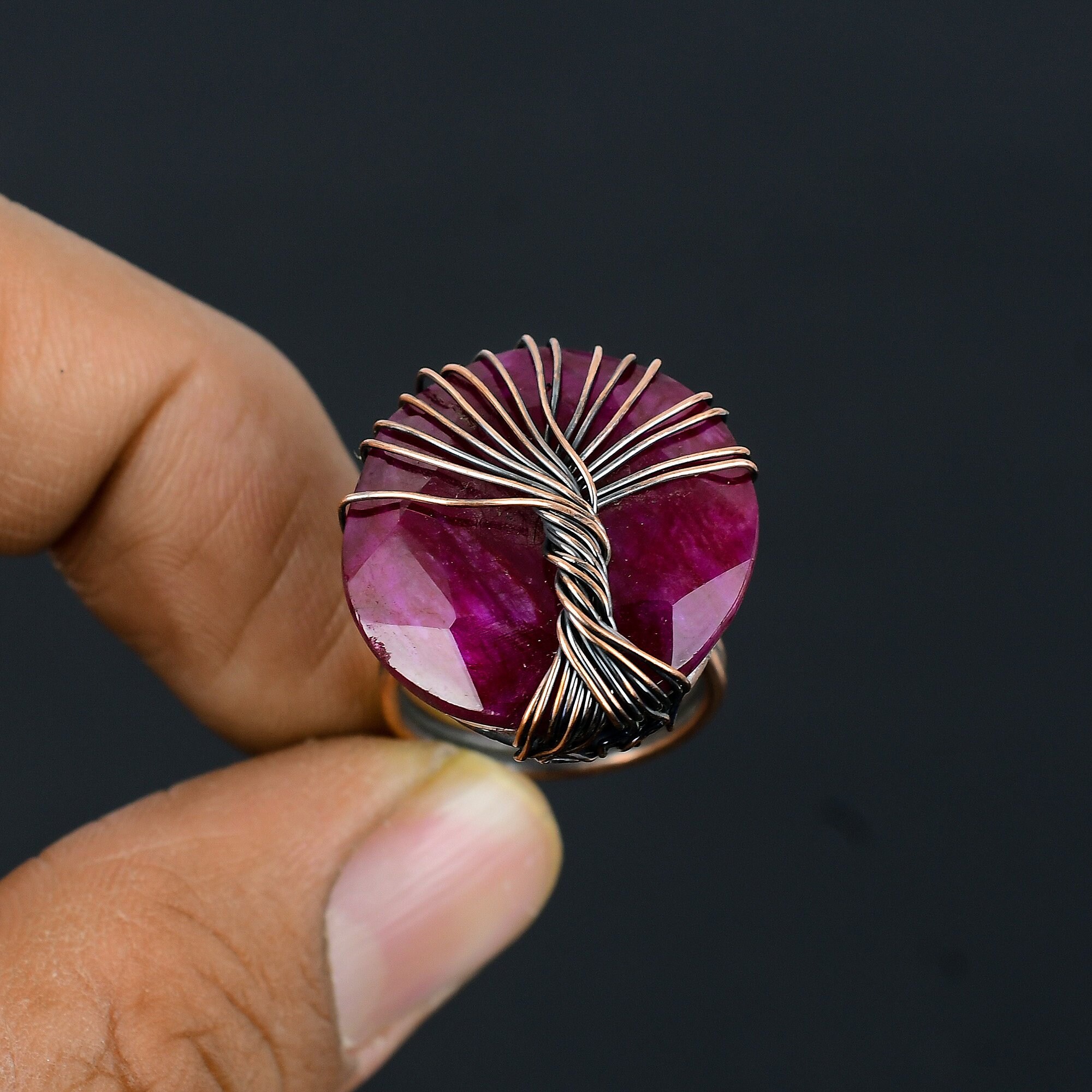 Ruby Ring, Kashmir Red Ruby Tree of Life Copper Wire Wrapped Ring, Ruby ...