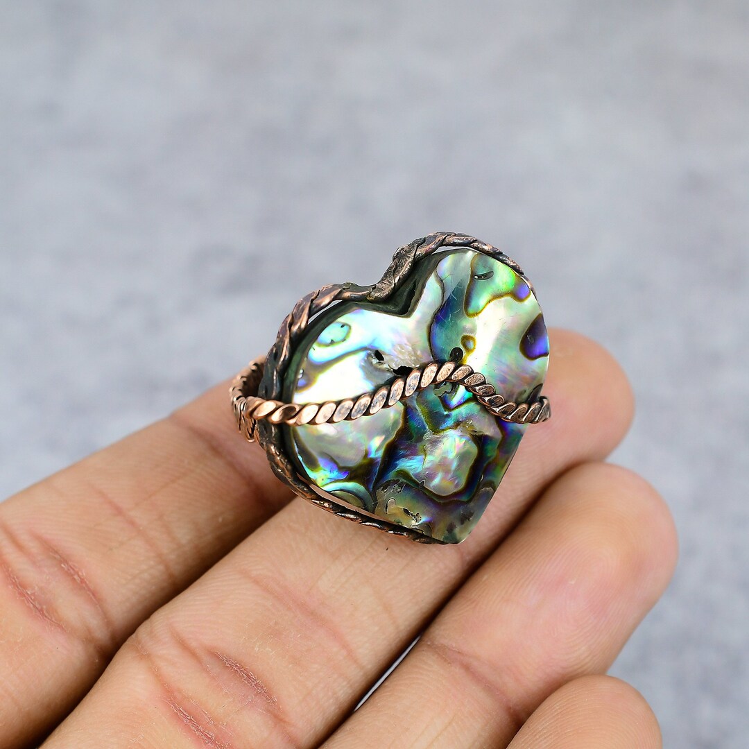 Abalone Shell Ring, Natural Abalone Shell Jewelry Copper Wire Wrap Ring ...