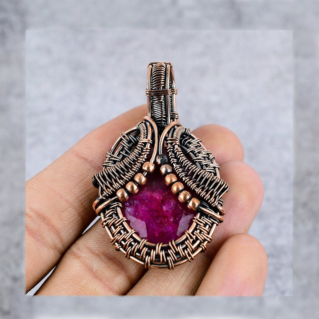 Kashmir Red Ruby Copper Pendant Copper Wire Wrapped Gemstone Pendant ...