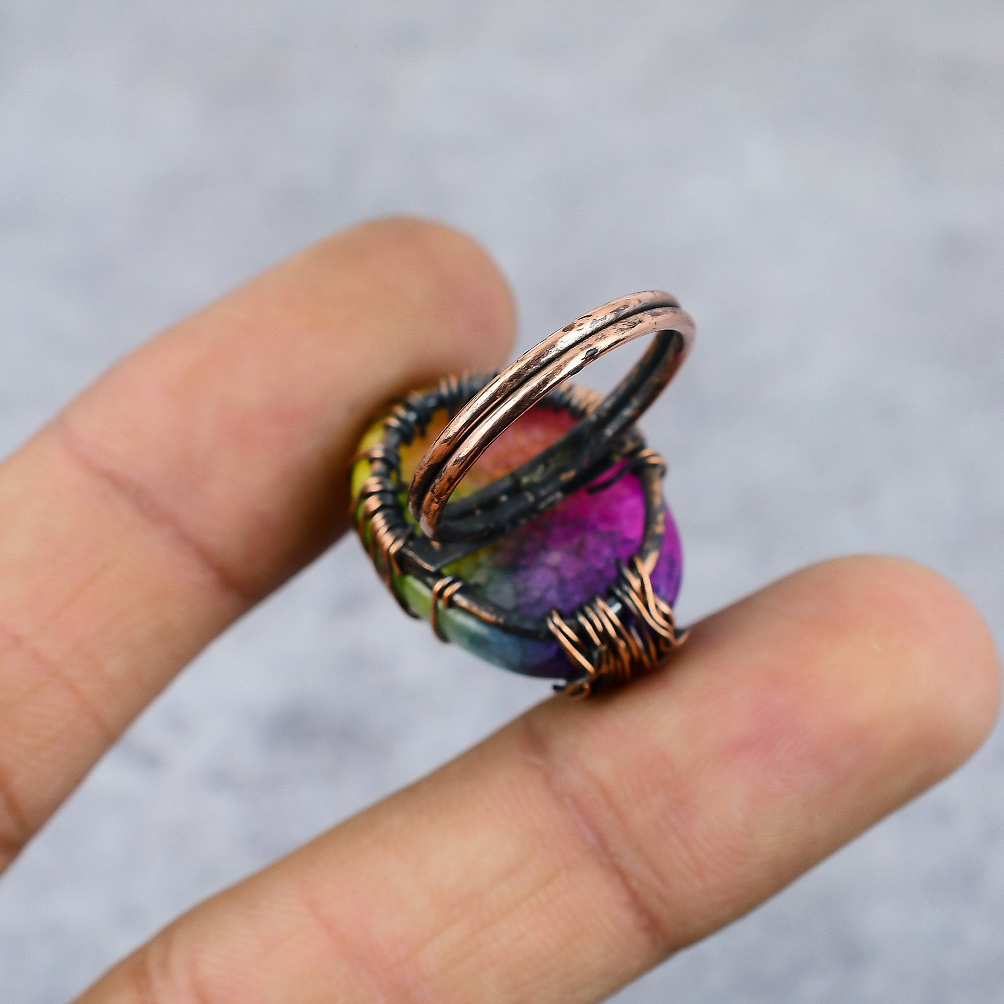 Tree of Life Rainbow Solar Quartz Ring Copper Wire Ring Copper - Etsy