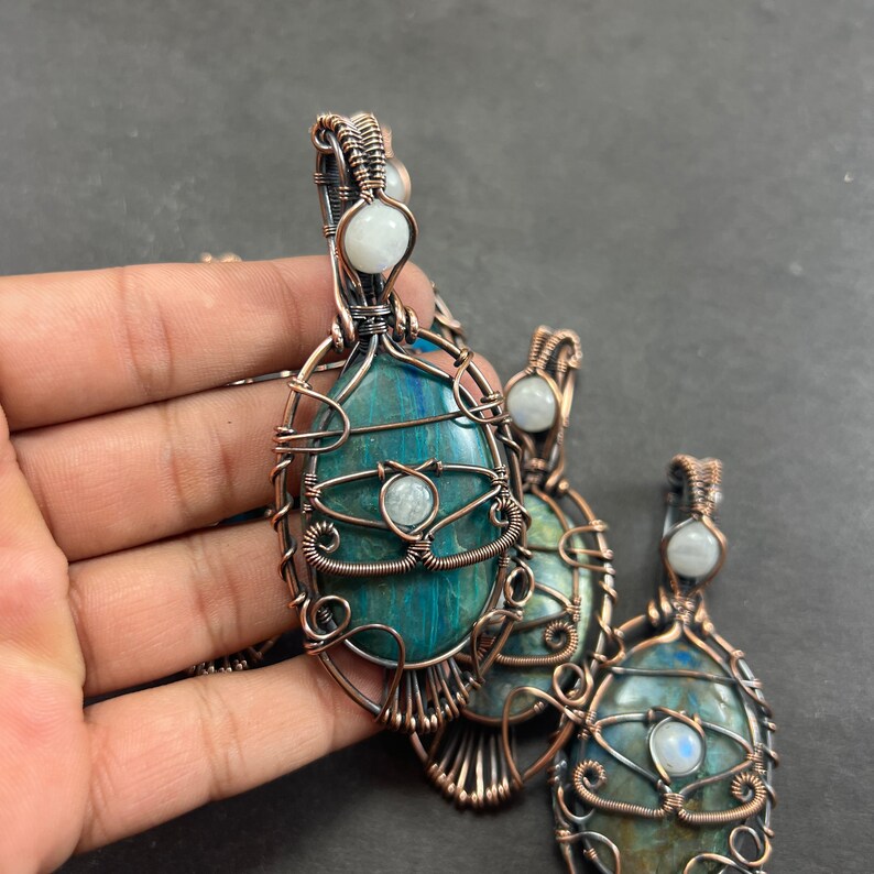 Chrysocolla Evil Eye Pendant Copper Wire Wrap Pendant Copper Jewelry ...