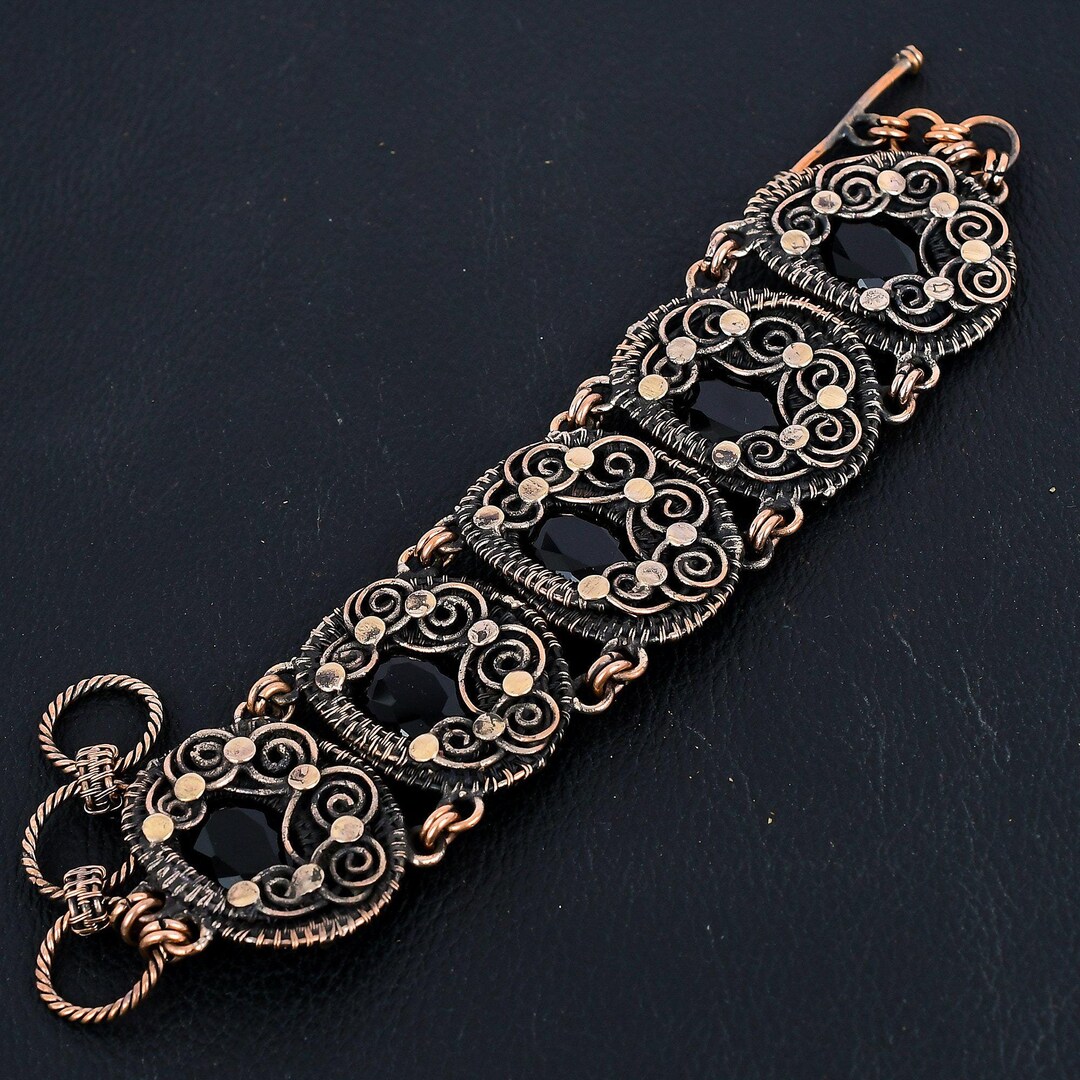 Black Spinel Bracelet, Black Spinel Copper Wire Wrapped Bracelet, Wire ...