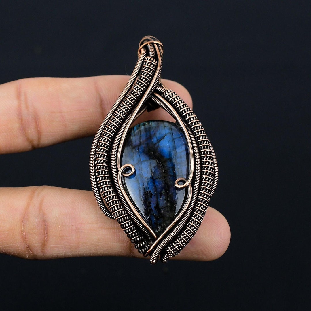 Labradorite Pendant, Natural Flashy Labradorite Gemstone Jewelry Copper ...