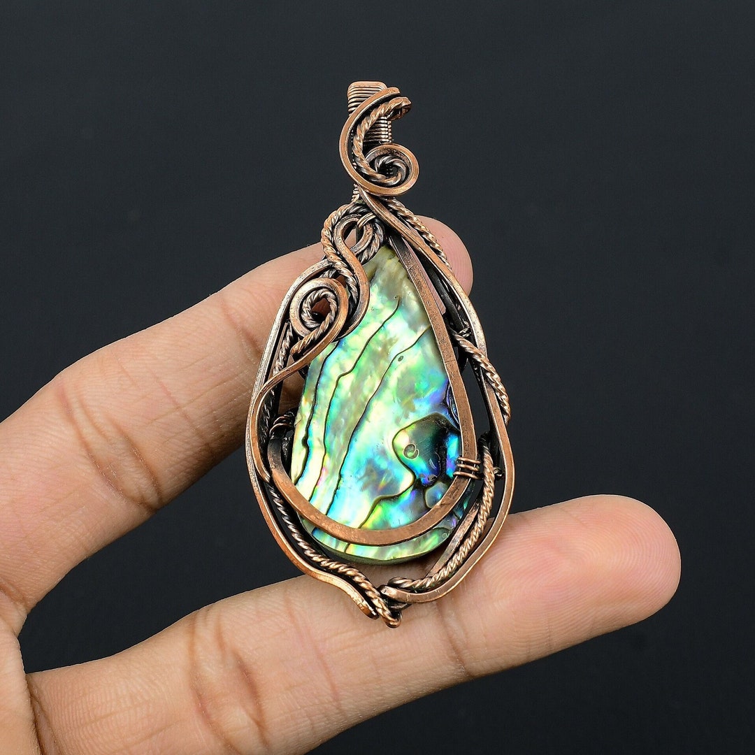 Abalone Shell Pendant, Pure Copper Wire Wrapped Pendant, Natural Shell ...