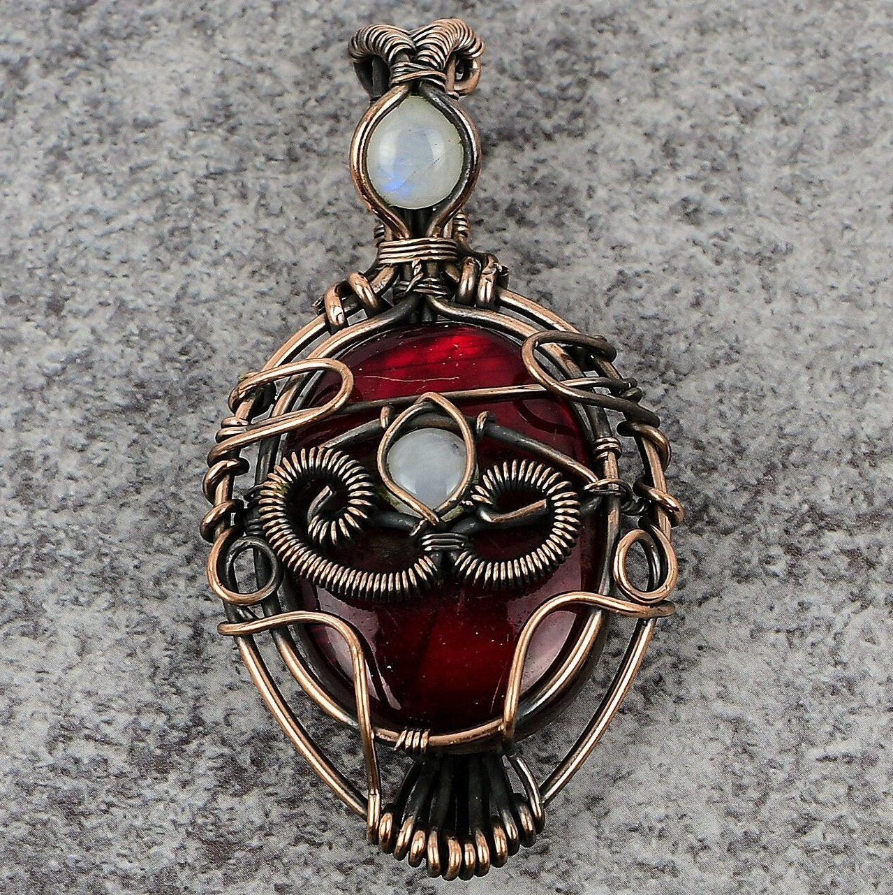 Evil Eye Red Flash Labradorite Pendant Copper Wire Wrapped - Etsy