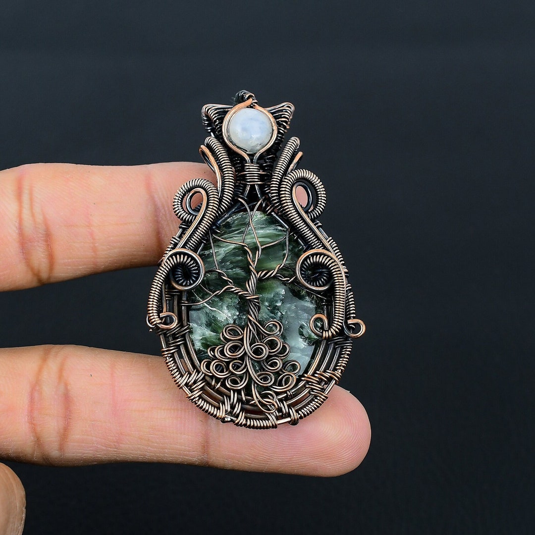 Seraphinite Tree of Life Pendant Copper Wire Wrapped Pendant Natural ...