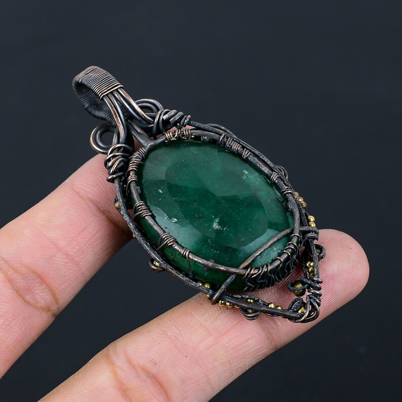 Zambian Emerald Pendant, Tree of Life Copper Wire Wrapped Pendant ...