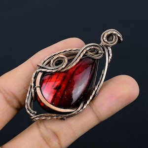Red Flash Labradorite Gemstone Pendant Copper Wire Wrapped Pendant ...