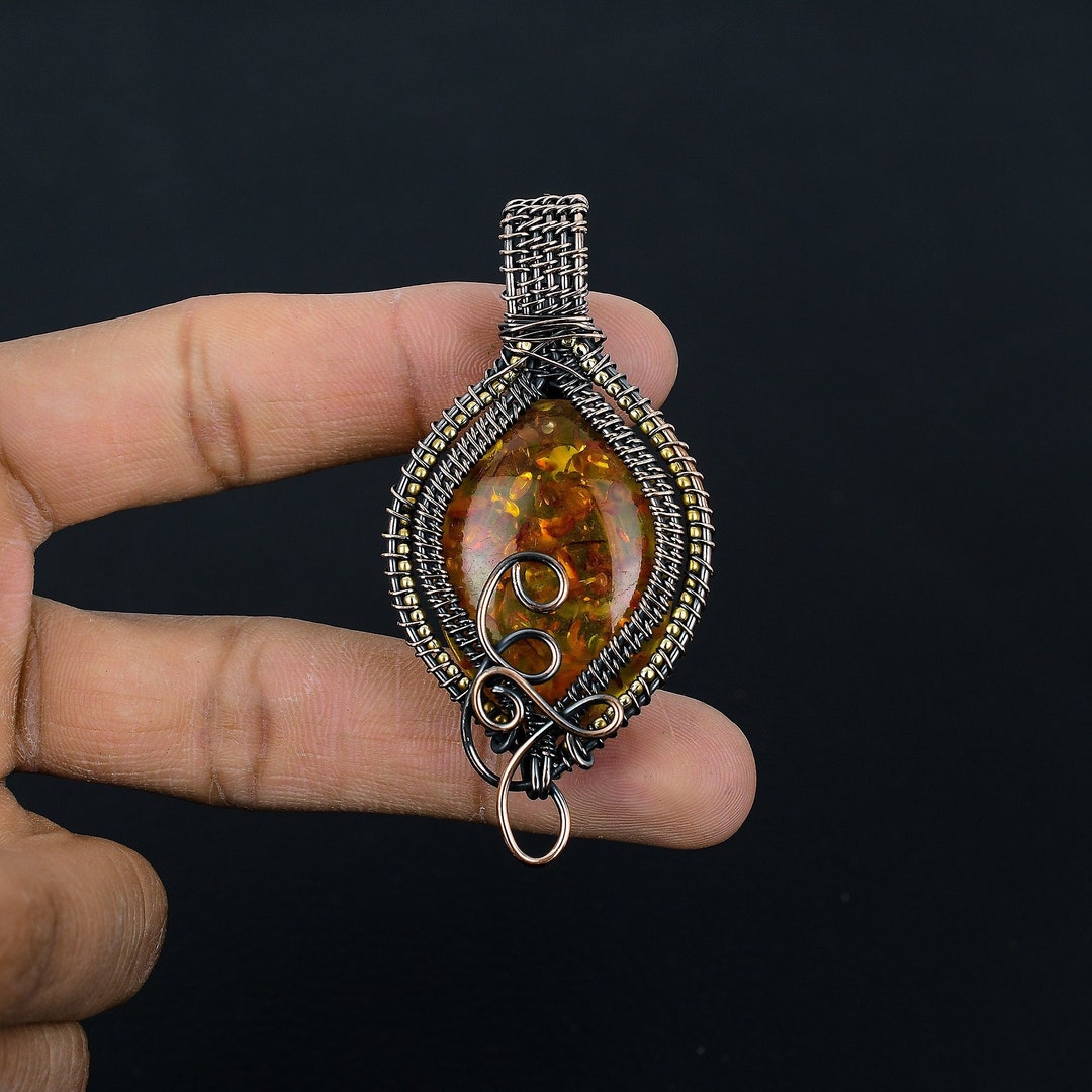 Beautiful Baltic Amber Pendant Copper Wire Wrapped Pendant - Etsy