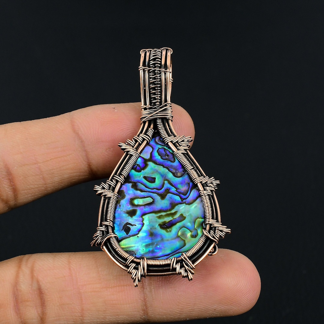 Abalone Shell Pendant, Pure Copper Wire Wrapped Pendant, Natural ...