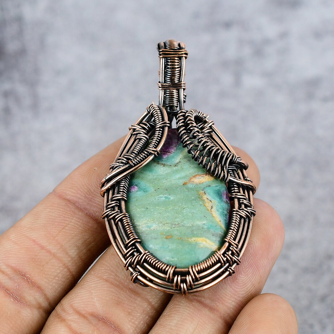 Ruby in Fuchsite Pendant, Crystal Necklace Copper Wire Wrapped Gemstone ...