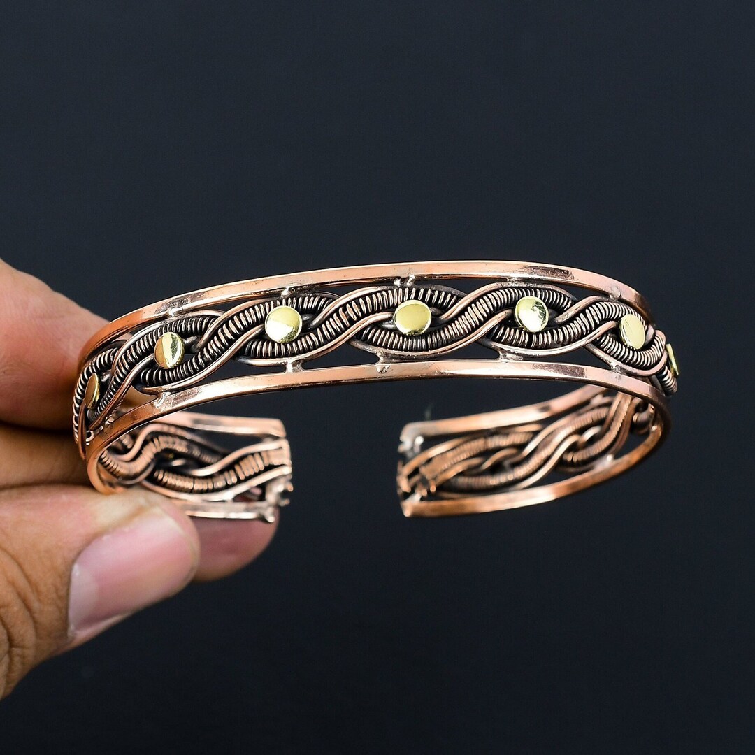 Copper Wire Wrapped Cuff Men Bracelet Wire Wrap Bangle Adjustable ...