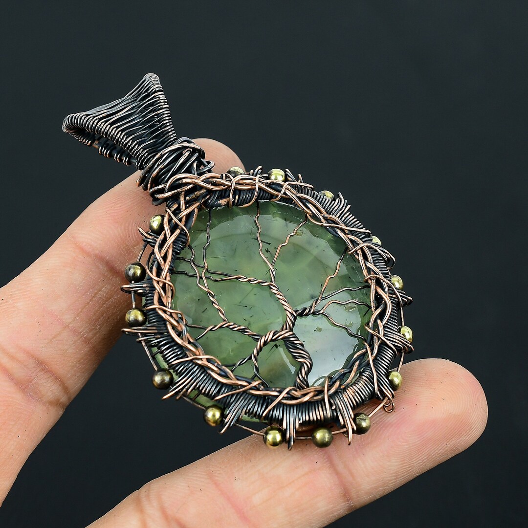 Tree of Life Prehnite Pendant Copper Wire Wrapped Pendant Prehnite Gemstone Pendant Jewelry ...