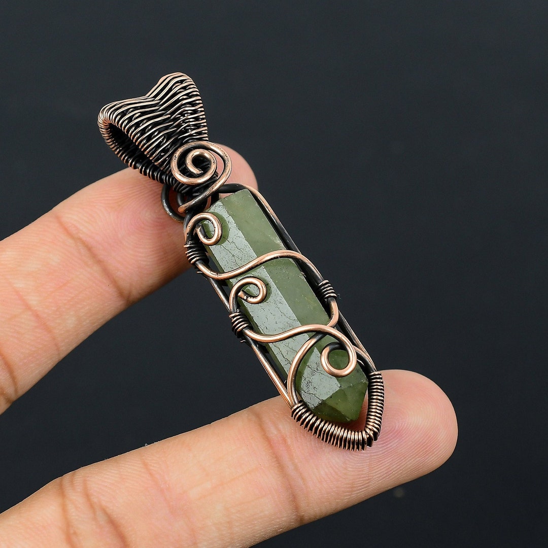Green Aventurine Healing Crystal Pendant Copper Wire Wrapped Pendant Aventurine Point Pendant ...