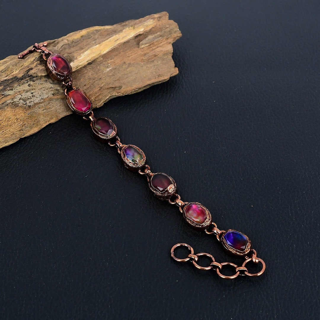 Ammolite Bracelet, Copper Electroformed Bracelet Adjustable Chain ...