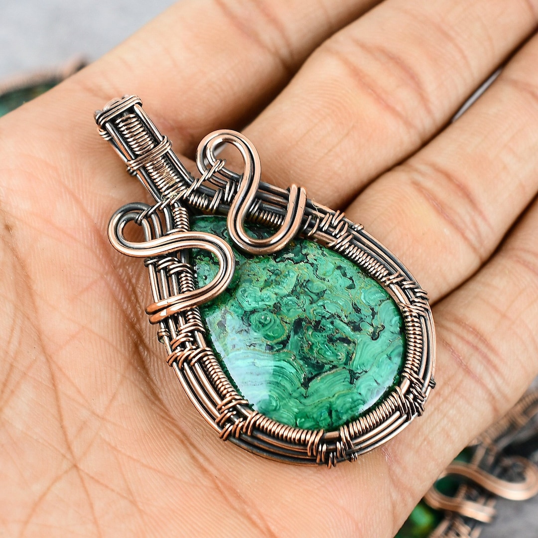 Azurite Pendant, Solid Copper Wire Wrapped Pendant, Gemstone Jewelry ...