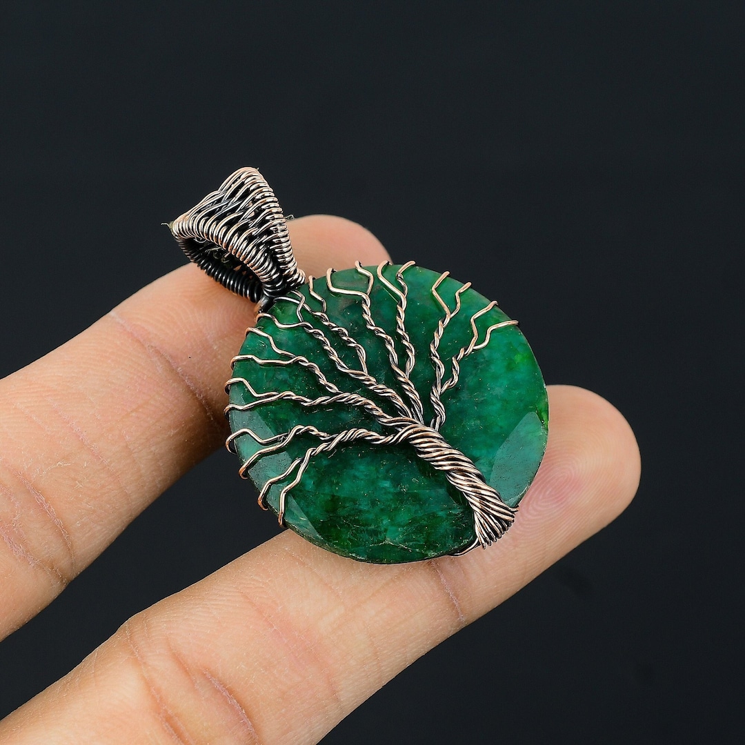 Tree of Life Emerald Pendant Gemstone Copper Wire Wrapped Pendant ...