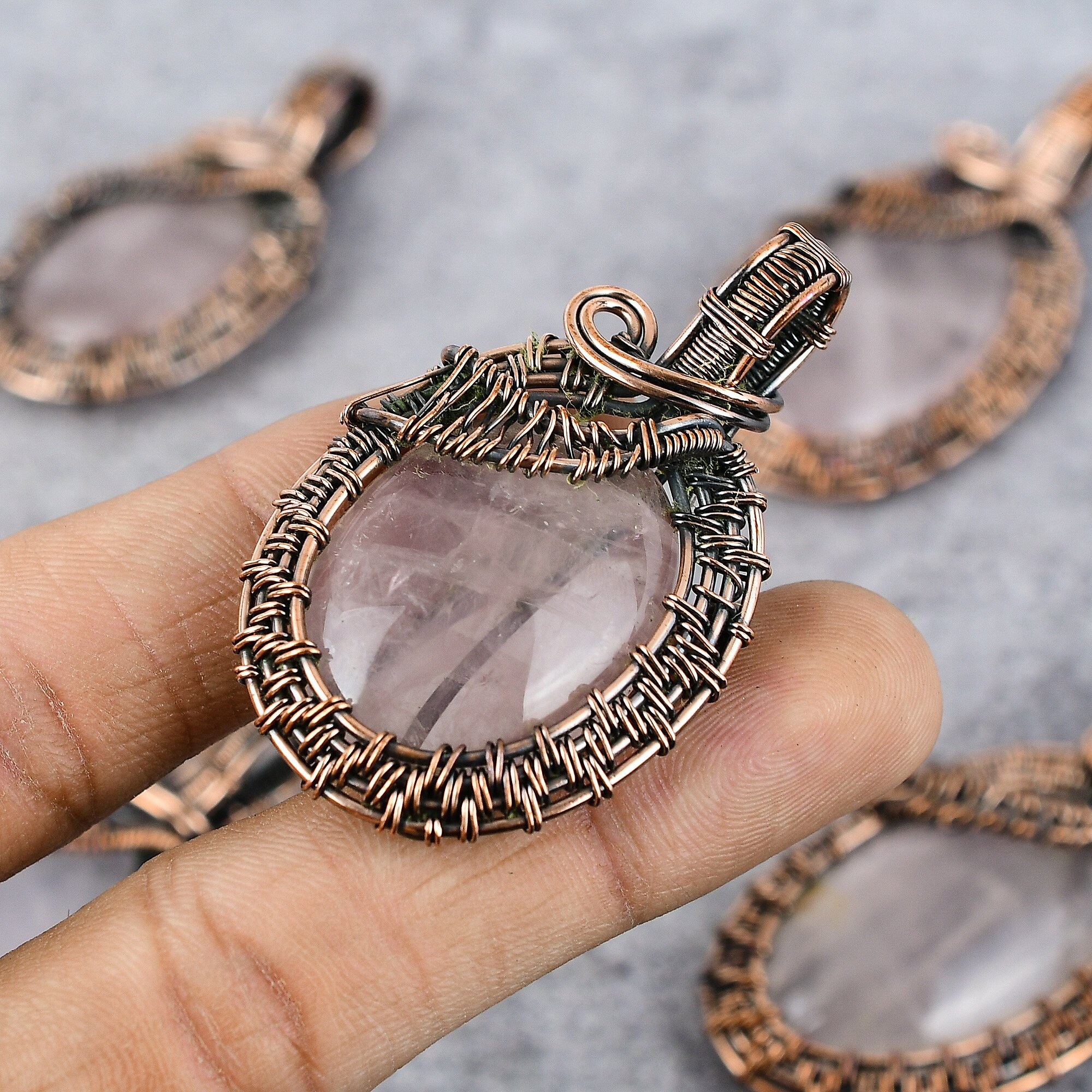 Rose Quartz Copper Pendant Coper Wire Wrapped Gemstone Pendant - Etsy