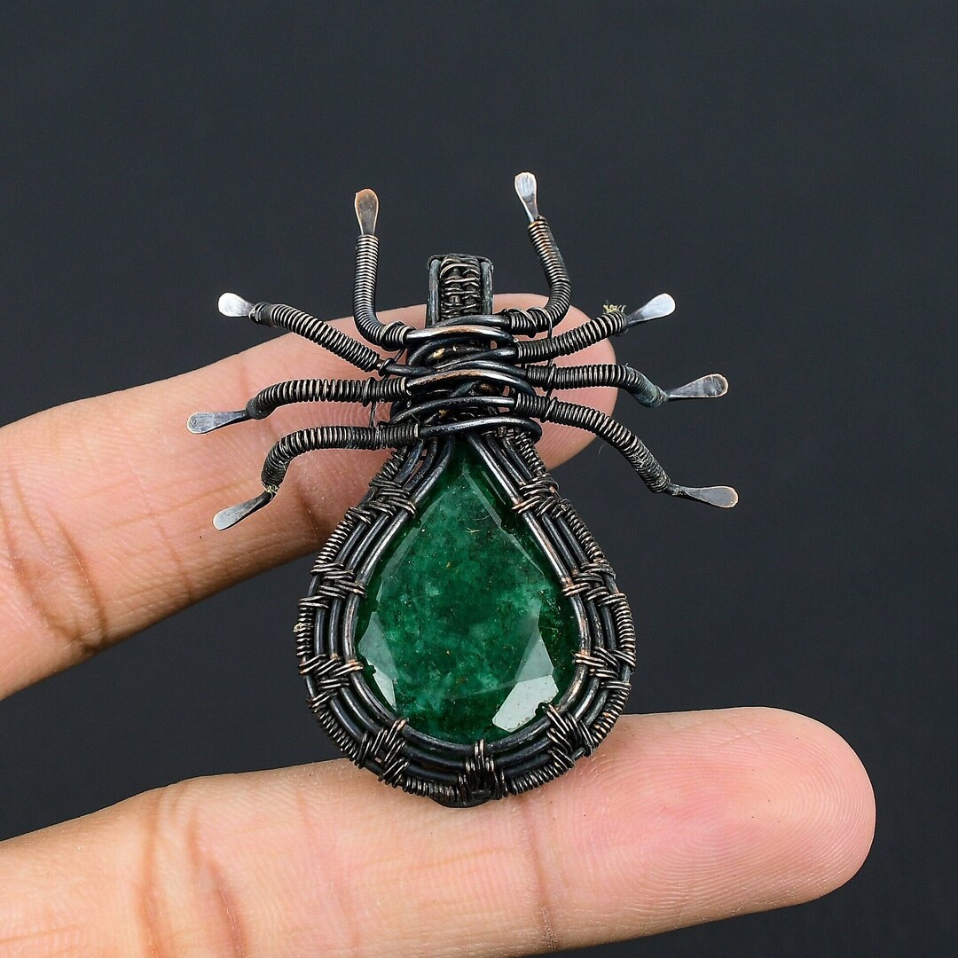 Emerald Spider Pendant Emerald Gemstone Pendant Copper Wire Wrapped ...