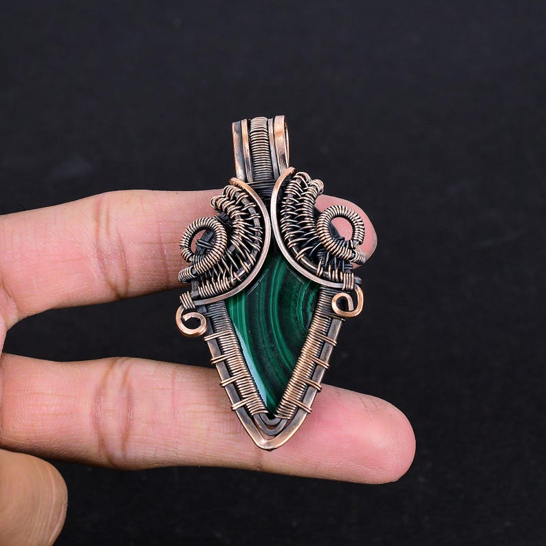 Malachite Gemstone, Natural AAA Quality Malachite Pendant, Copper Wire ...
