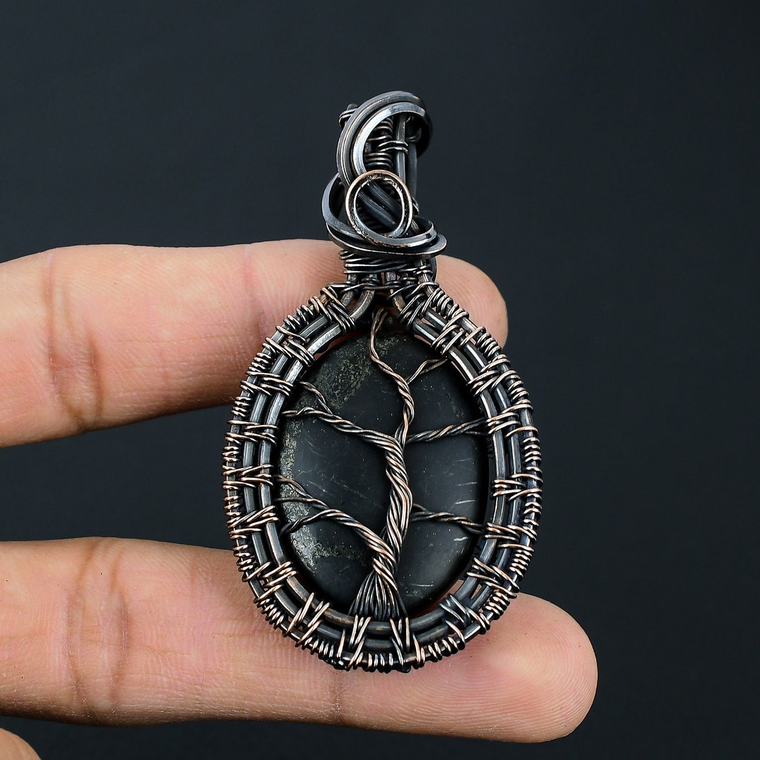 Shungite Natural Gemstone Tree of Life Pendant Pure Copper Wire Wrapped ...