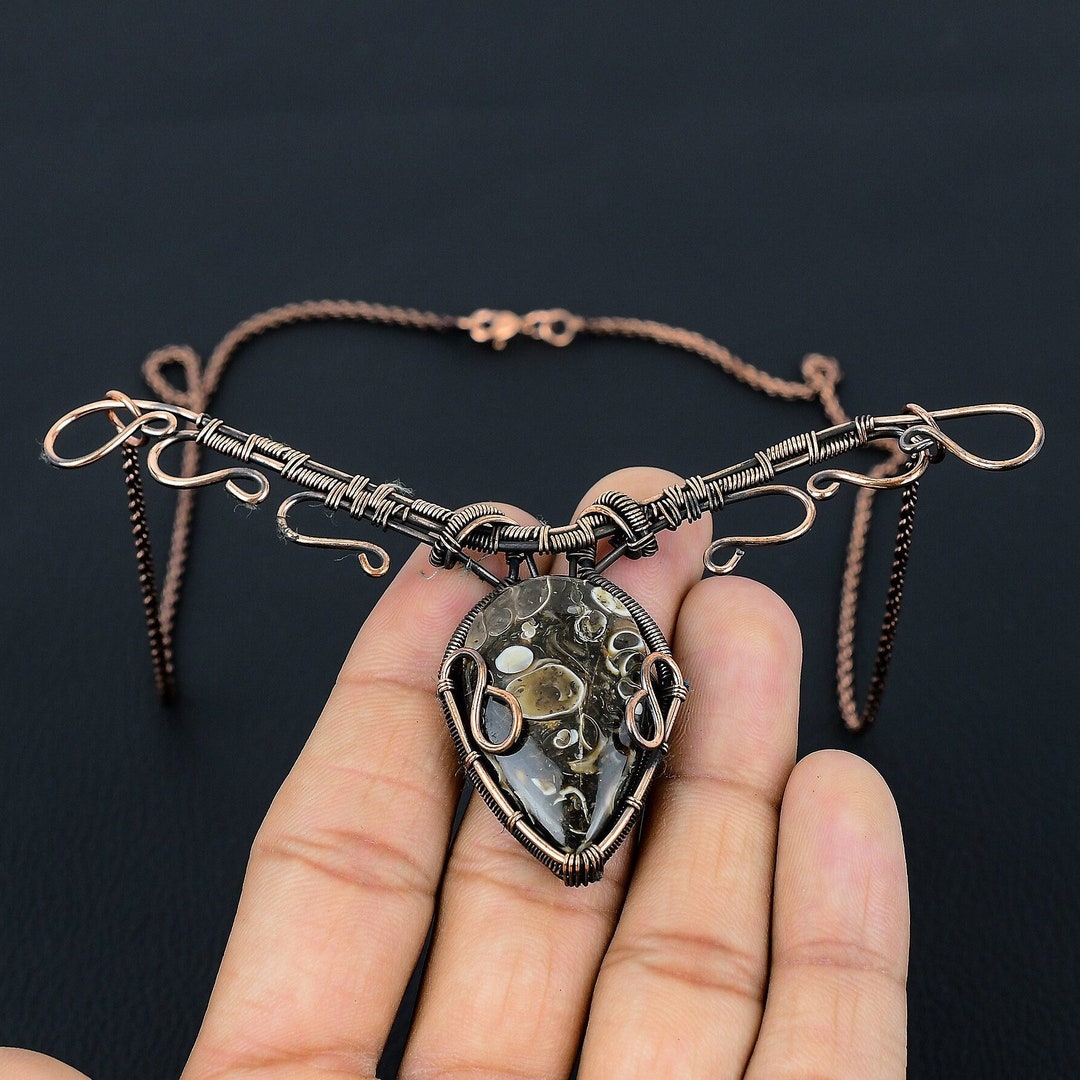 Turritella Fossil Necklace Copper Wire Wrapped Pendant Necklace ...