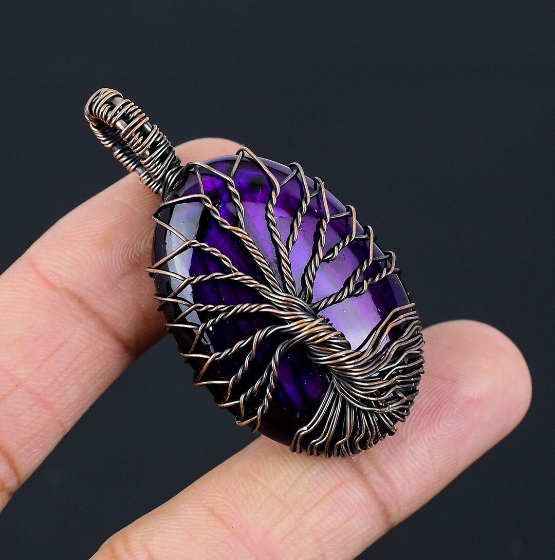Purple Flash Labradorite Tree of Life Gemstone Pendant Copper Wire ...