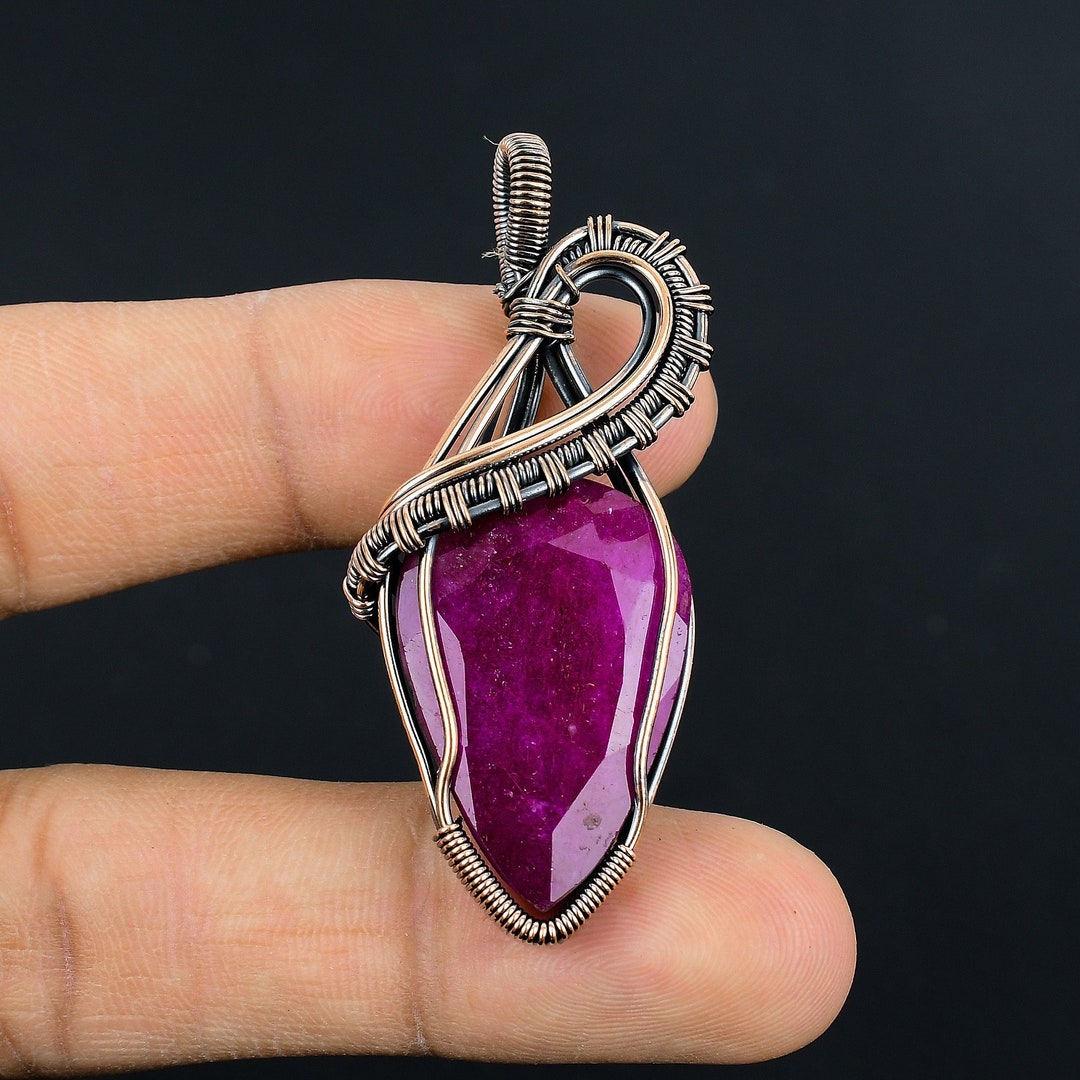 Ruby Pendant, Kashmir Red Ruby Copper Wire Wrapped Pendant, Ruby ...