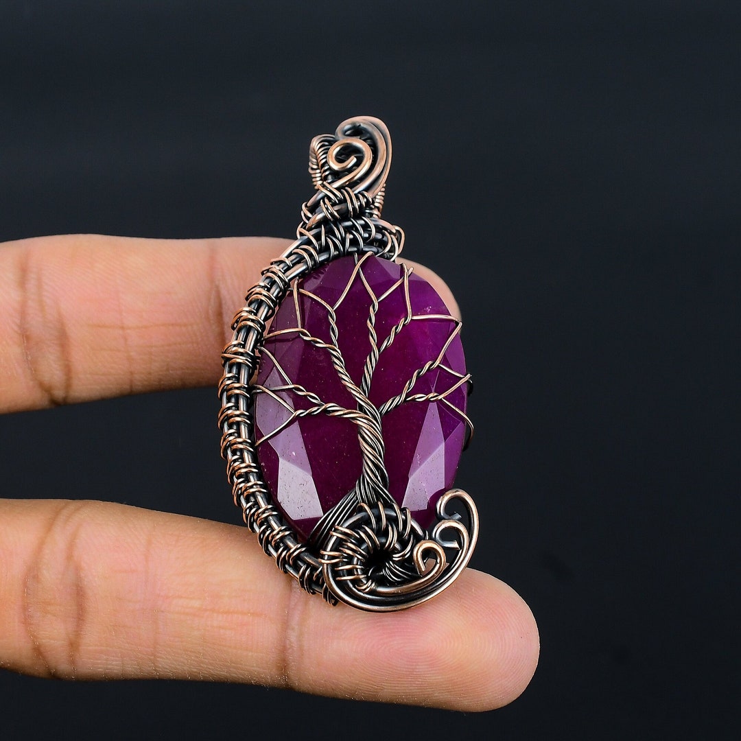 Tree of Life Kashmir Red Ruby Pendant Copper Wire Wrapped Gemstone ...
