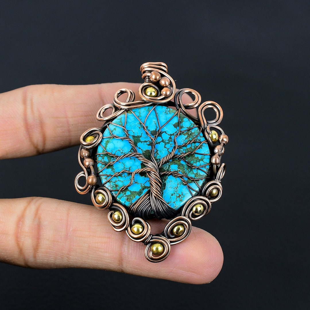 Tree of Life Turquoise Gemstone Pendant Copper Wire Wrapped Pendant ...