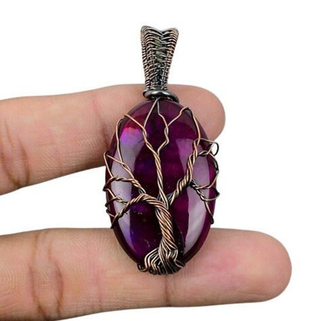 Tree of Life Pink Flash Labradorite Pendant Copper Wire - Etsy