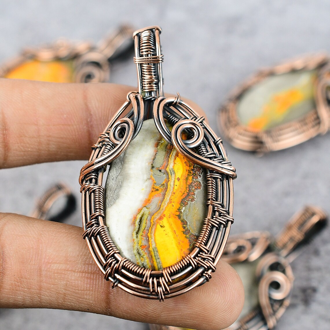 Bumblebee Jasper Copper Pendant Coper Wire Wrapped Gemstone - Etsy